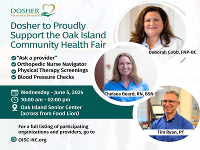 News - Dosher to Participate in Oak Island Community Health Fair June 5th